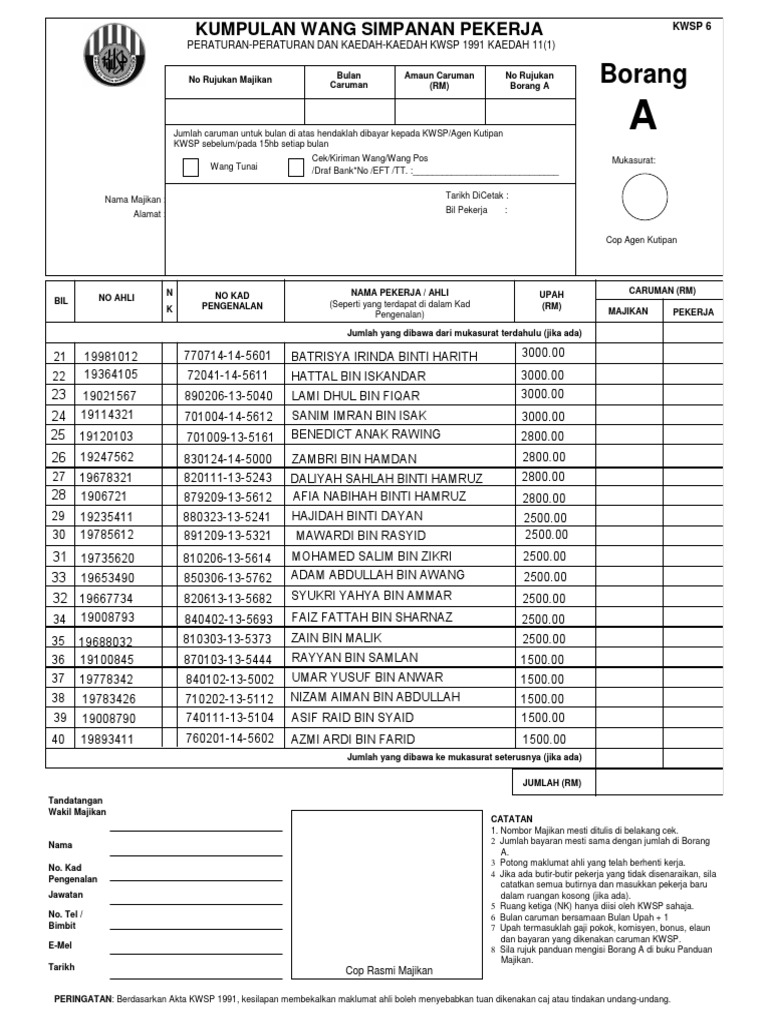 Borang A Caruman KWSP 1991 | PDF | Finance & Money Management