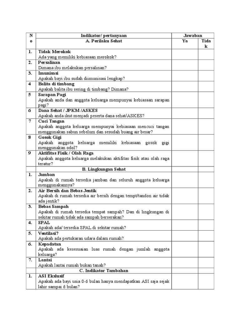 Contoh Kuesioner Phbs | PDF