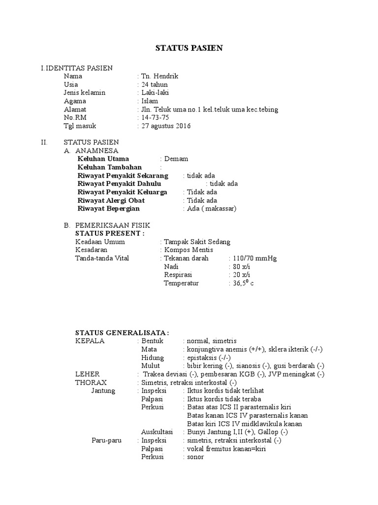 Status Presentasi Pasien Malaria | PDF