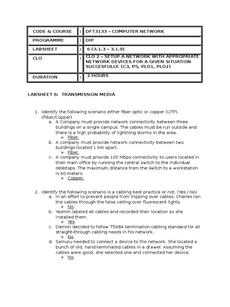 Labsheet 6 Transmission Media | PDF | Optical Fiber | Computer Network