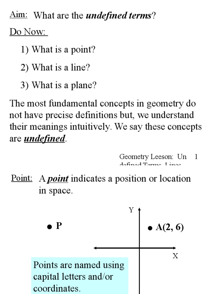 Geometry Undefined Terms and Lines | PDF | Line (Geometry) | Plane ...