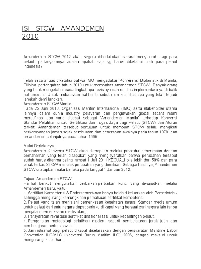 Isi STCW Amandemen 2010 | PDF