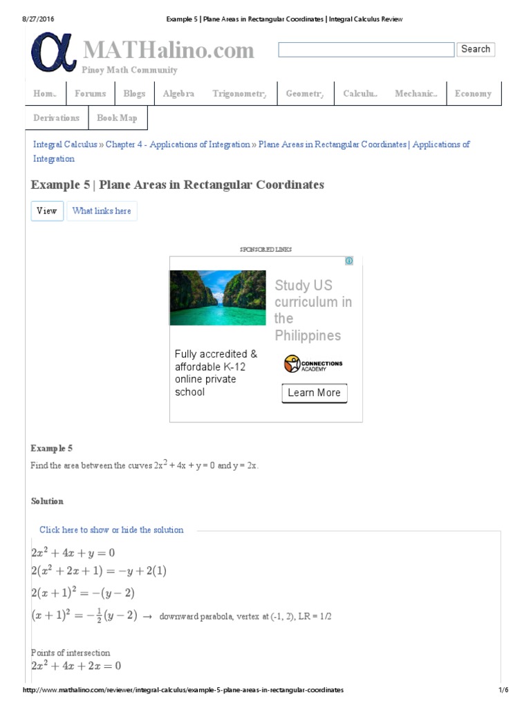 Example 5 - Plane Areas in Rectangular Coordinates - Integral Calculus ...
