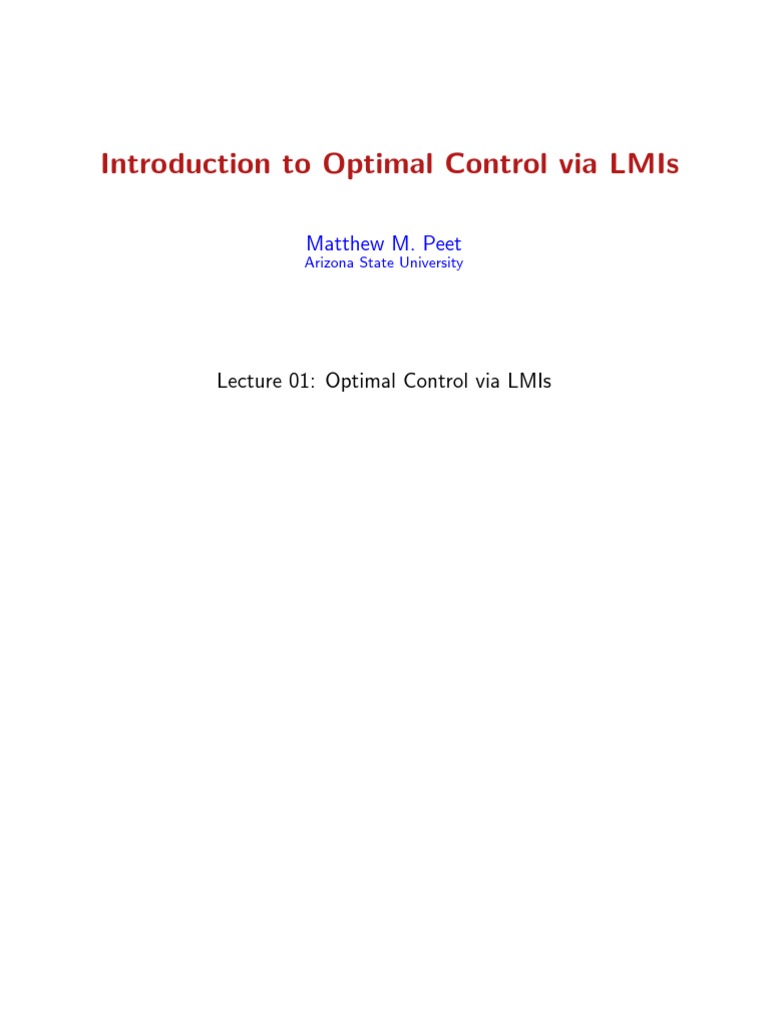 Introduction to Optimal Control via Linear Matrix Inequalities: An Overview of Key Concepts ...