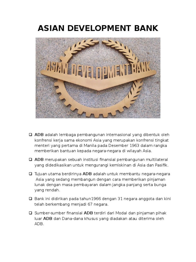 Sejarah dan Tujuan Asian Development Bank | PDF