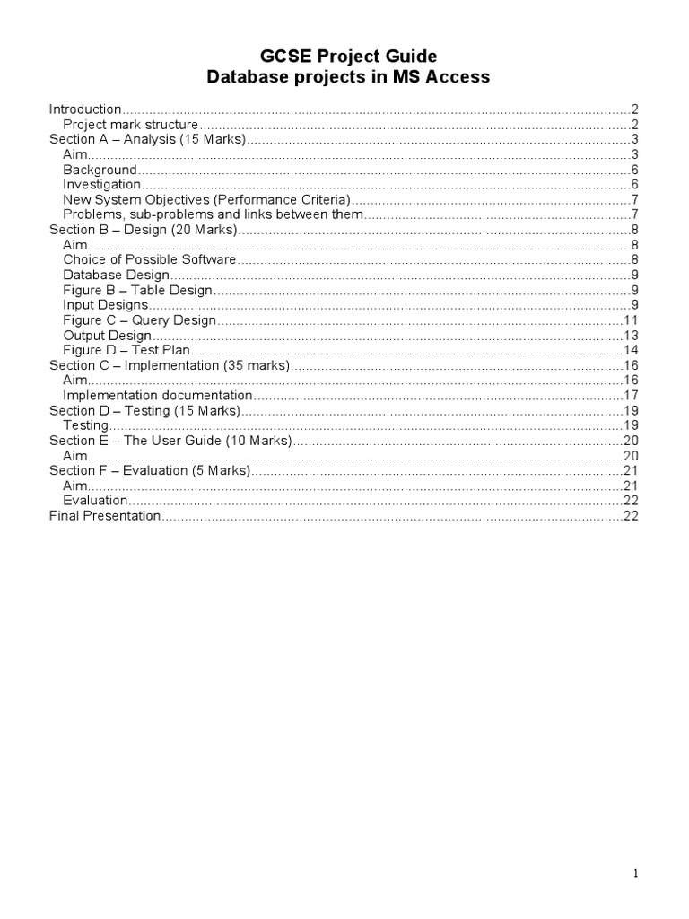 GCSE Project Guide Database Projects in MS Access | PDF | Databases ...