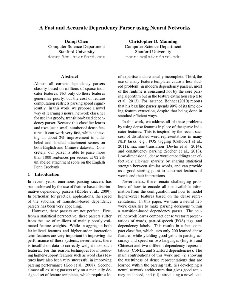 A Fast And Accurate Dependency Parser Using Neural Networks Pdf Parsing Artificial Neural 7910