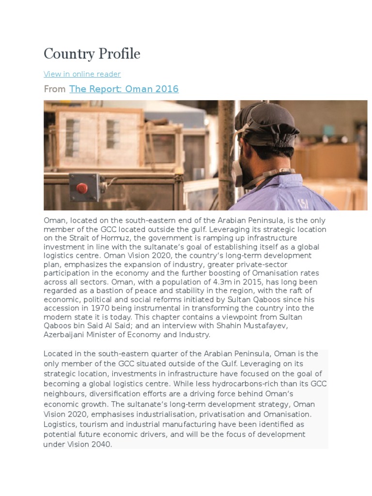 Oman Country Profile and Overview | PDF | Oman | Gulf Cooperation Council