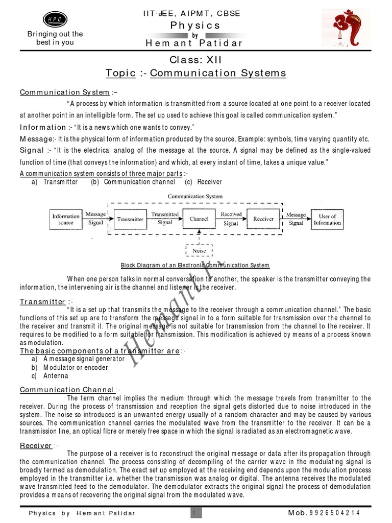 Class: XII Topic:-Communication Systems: Physics | PDF | Frequency ...
