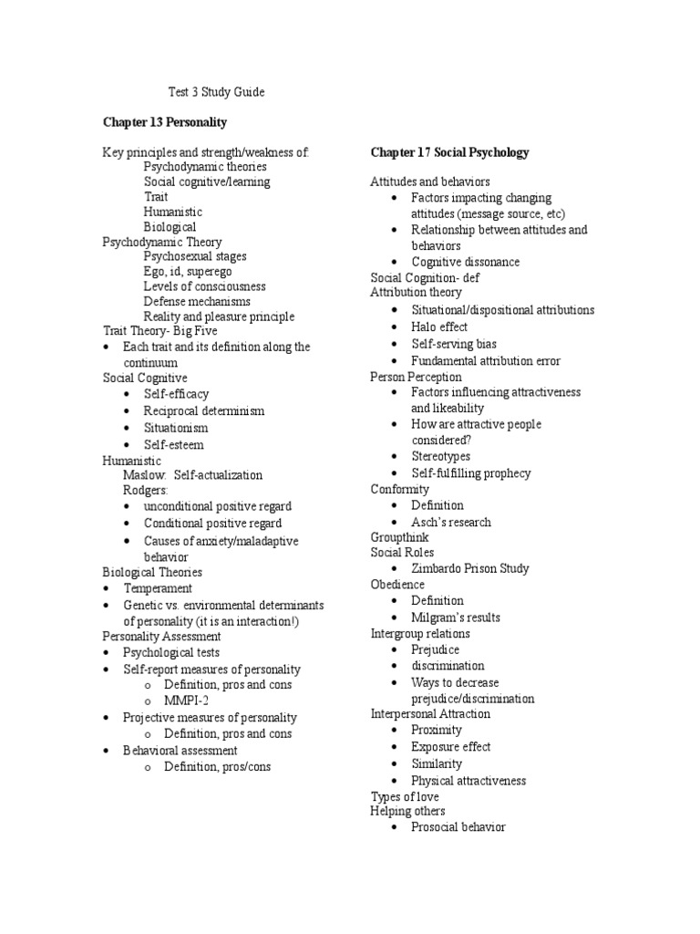 Chapter 13 Personality Chapter 17 Social Psychology | PDF