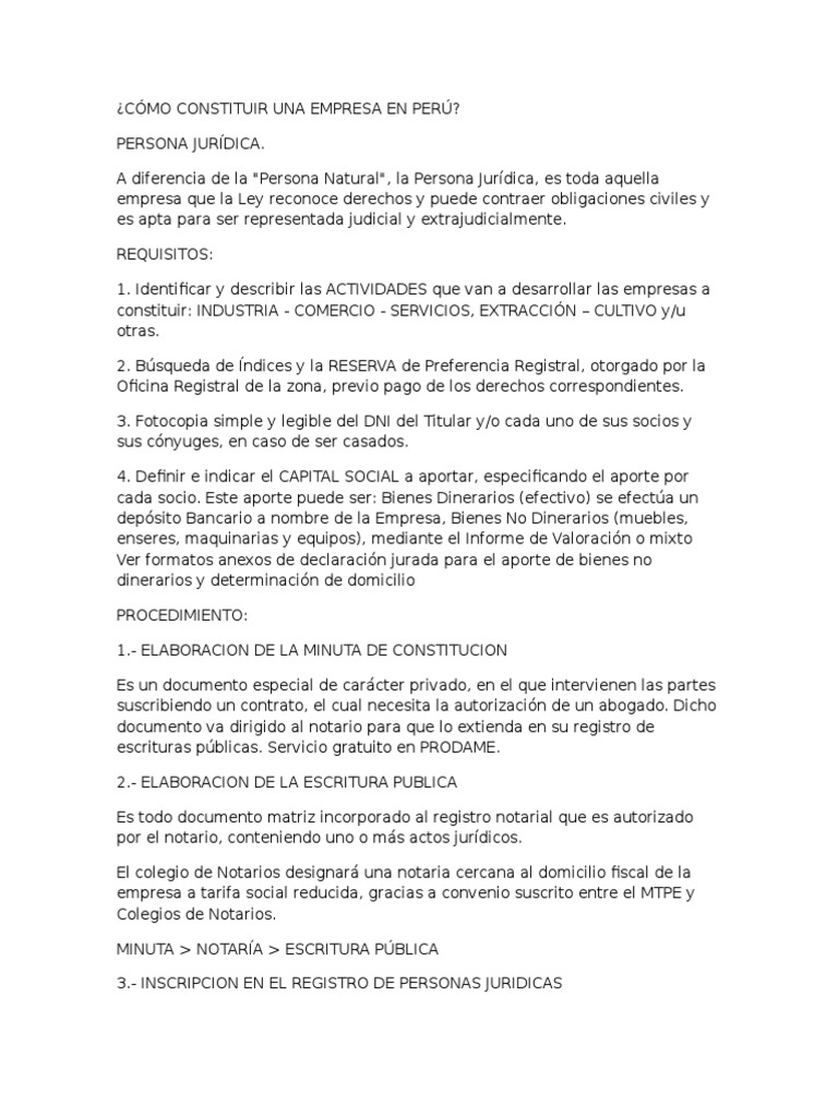 Cómo Constituir una Empresa en Perú | PDF | Contabilidad | Gobierno
