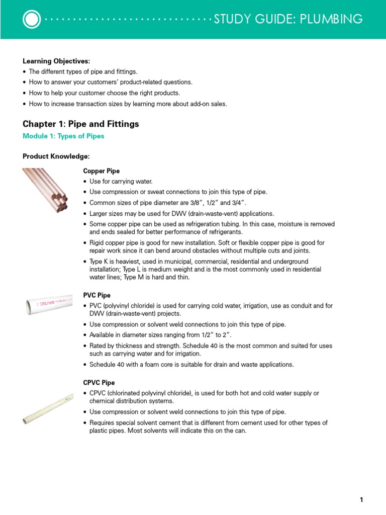 Plumbing Study Guide | Tap (Valve) | Pipe (Fluid Conveyance)