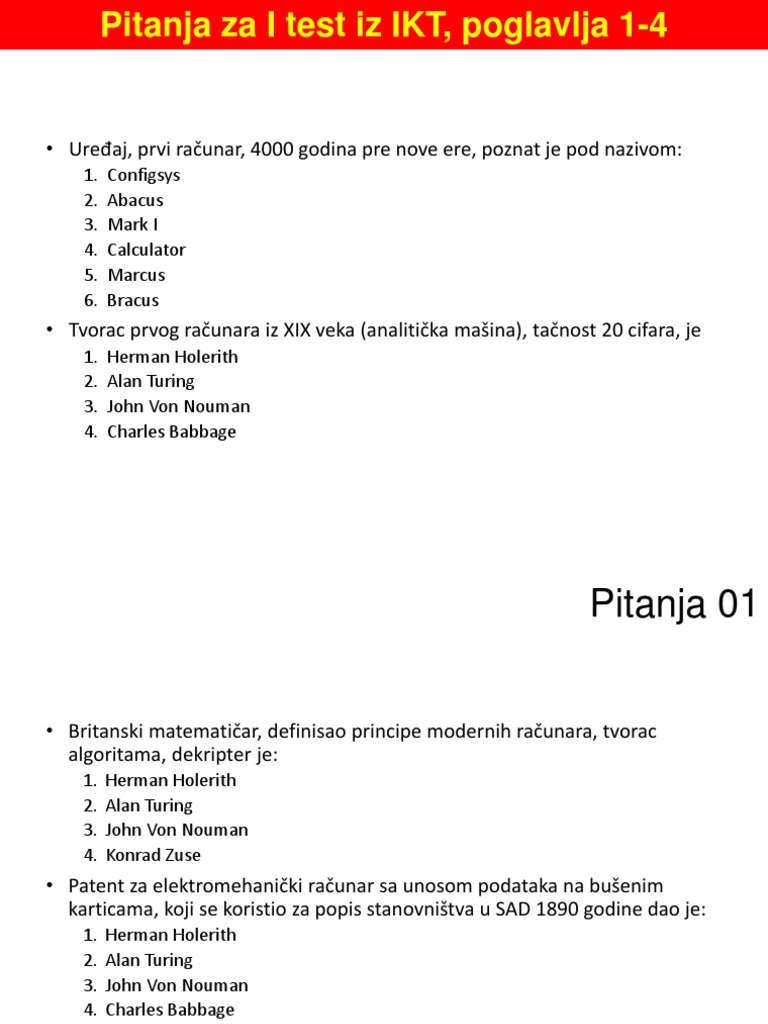 Pitanja Za I Test Iz IKT, Poglavlja 1-4 KB Za Studente | PDF