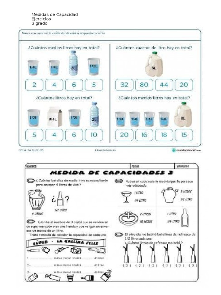 Ejercicios de Capacidad para 3er Grado | PDF