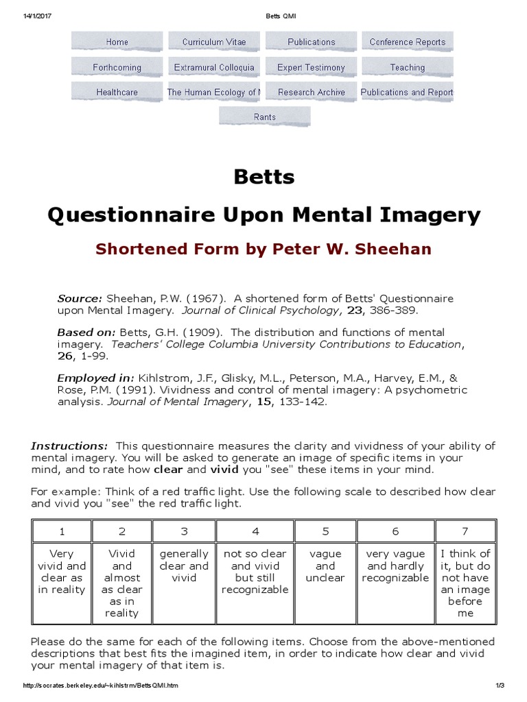 Assessing Mental Imagery Ability Through the Betts Questionnaire Upon ...