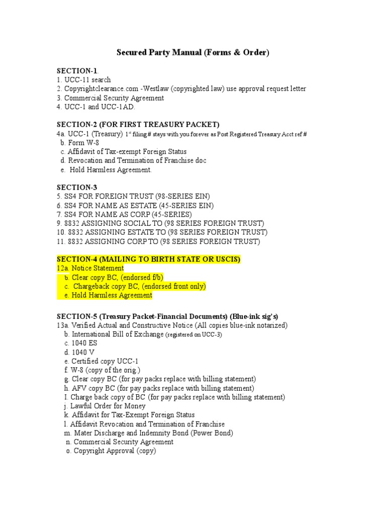 Secured Party Manual (Forms & Order) : Section-1 | PDF