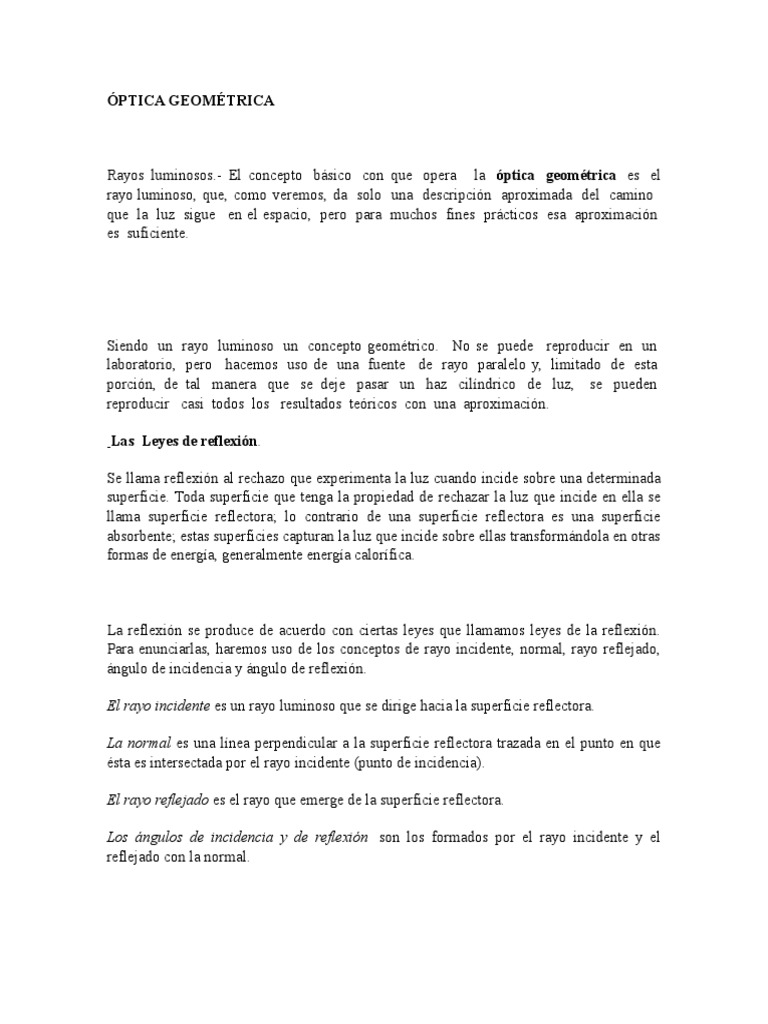 Fundamentos de Óptica Geométrica | PDF | Refracción | Reflexión (Física)