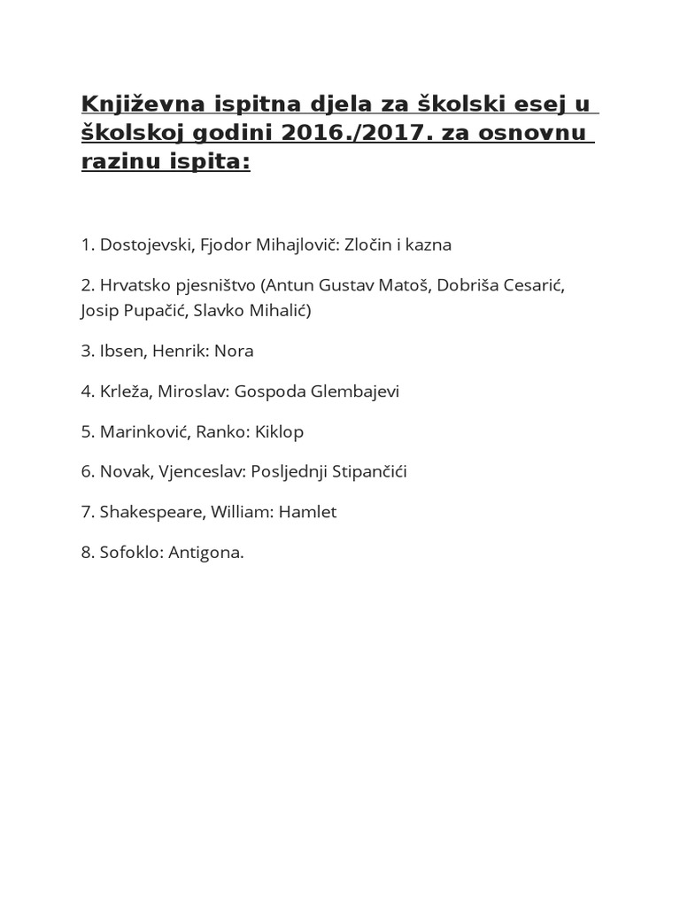 Skripta-HRVATSKI ESEJ 2017. OSNOVNA Razina | PDF