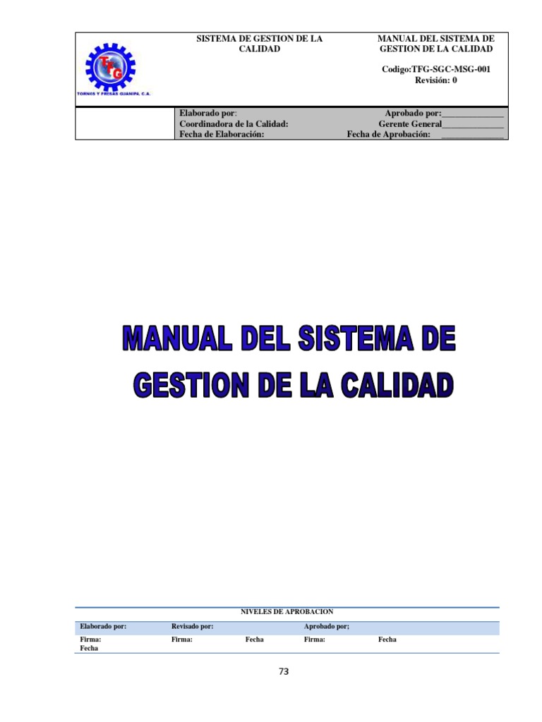 Manual Del Sistema de Gestion de La Calidad | Gestión de la calidad | Calidad (comercial)