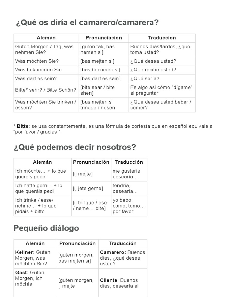 Cómo pedir en un restaurante en alemán | PDF