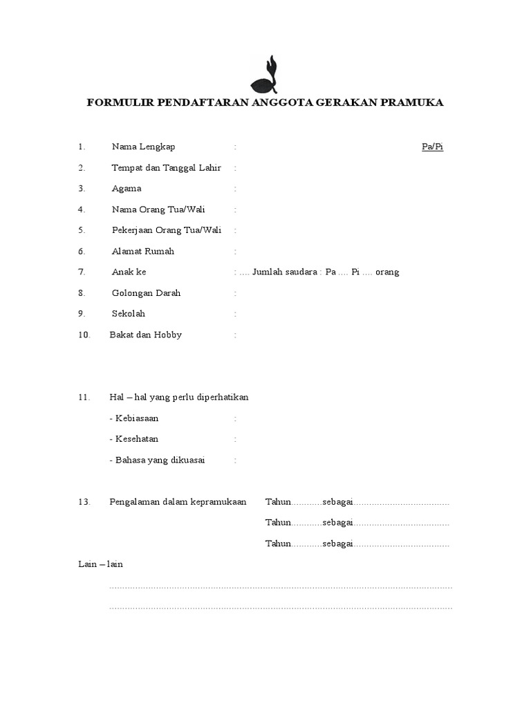 Formulir Pendaftaran Pramuka | PDF