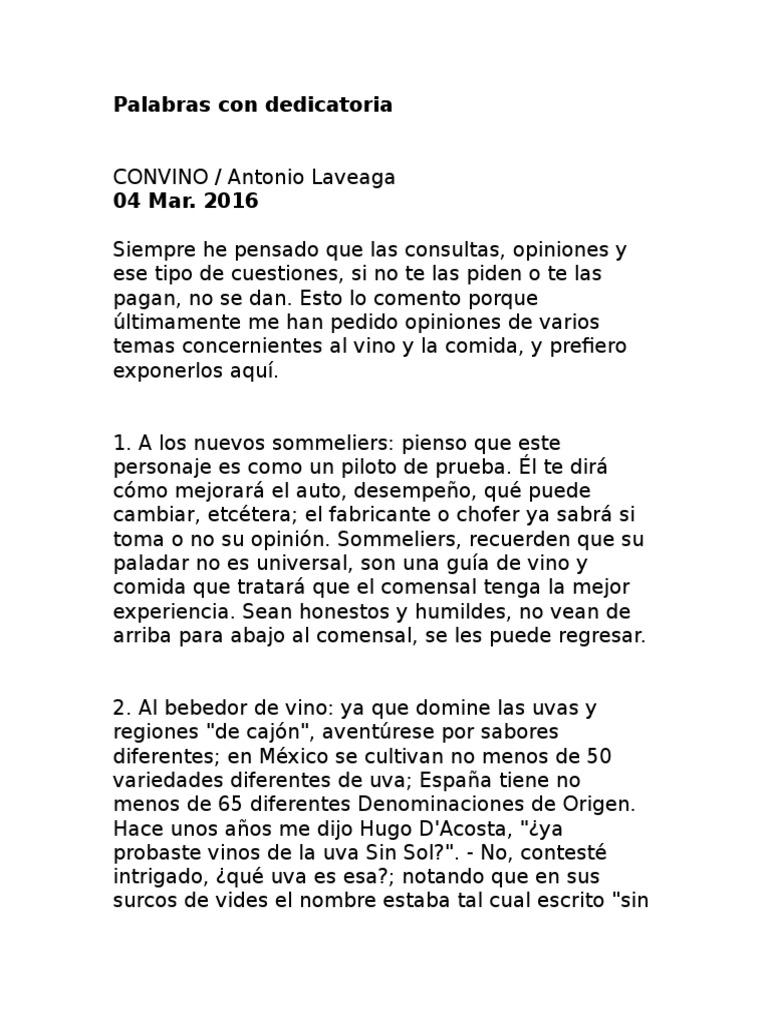Palabras Con Dedicatoria | PDF | Vino | Bebidas Fermentadas