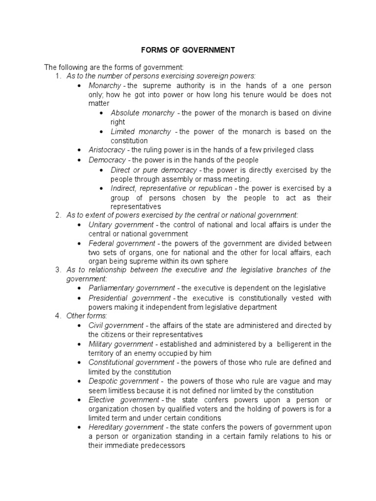 Forms of Government | PDF | Forms Of Government | Monarchy