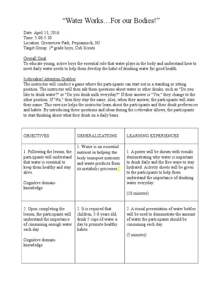Lesson Plan | PDF | Dehydration | Physical Exercise
