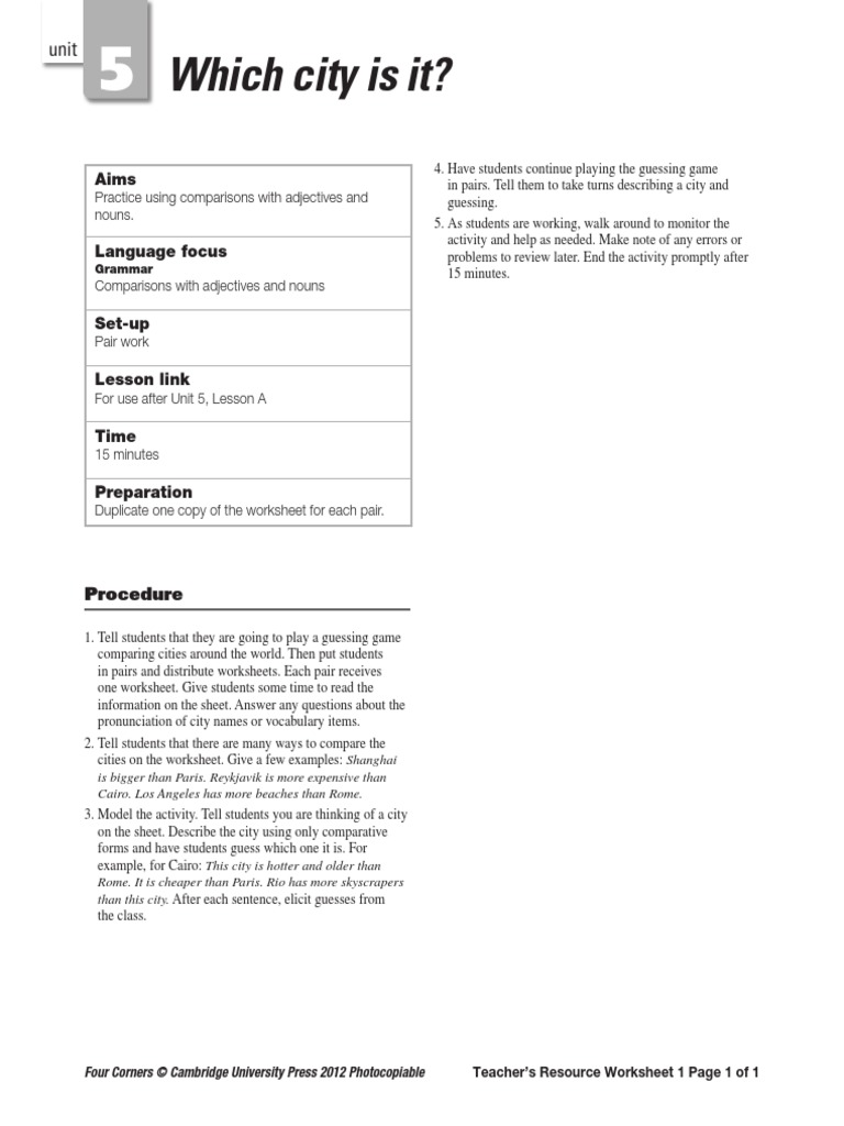 Four Corners Level3 Unit5. Comparisons With Adjectives and Nouns | PDF