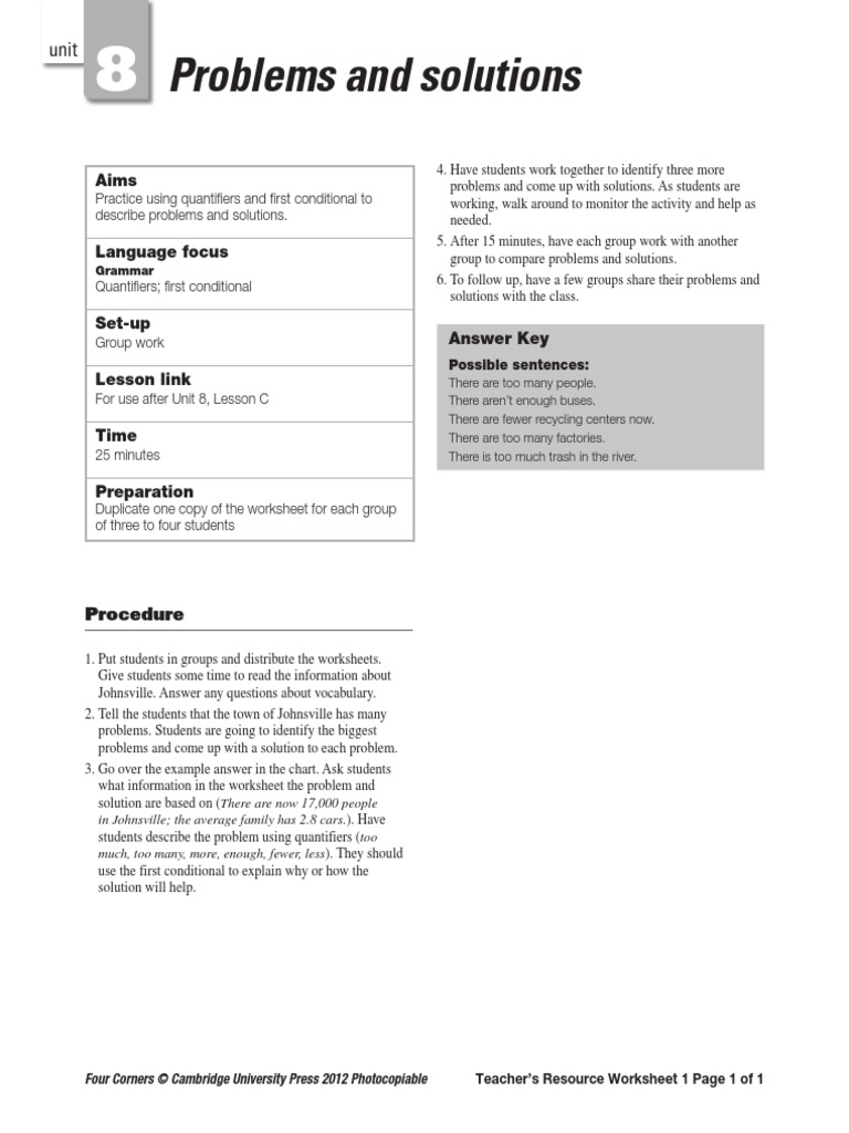 Four Corners Level3 Unit8 Problems and Solutions Teachers Resource ...