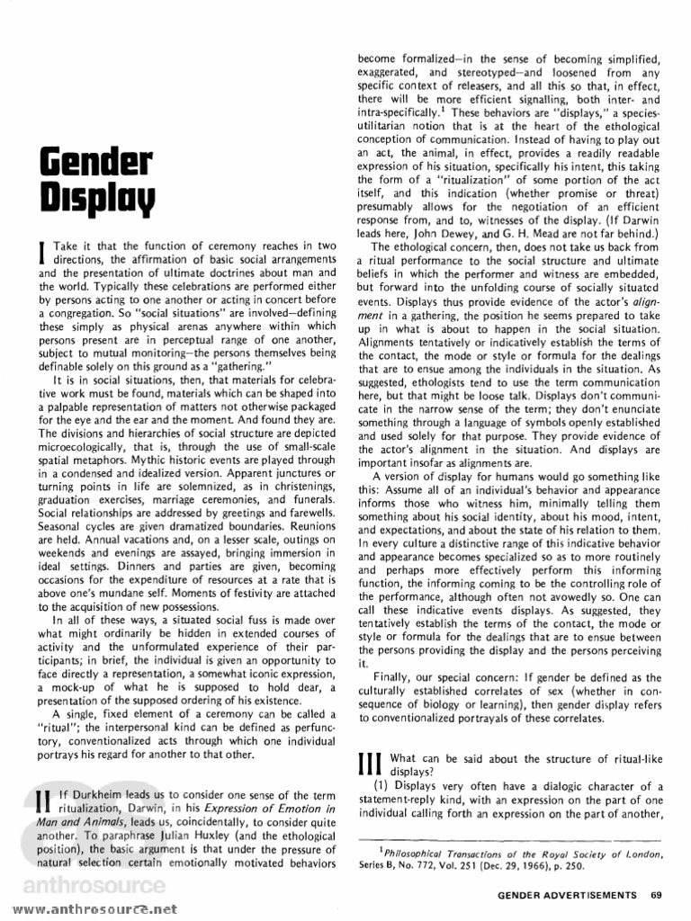 Goffman Gender Display | Ethology | Gender
