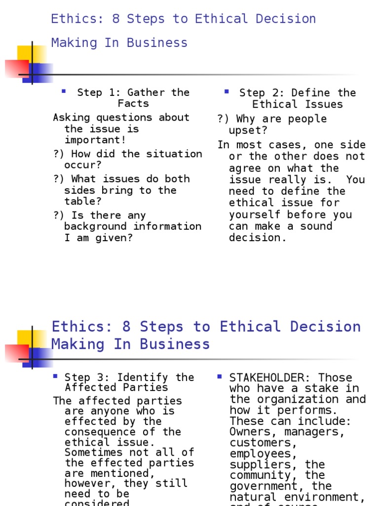 3 - 8 Steps To Making An Ethical Decision | PDF | Business | Social ...