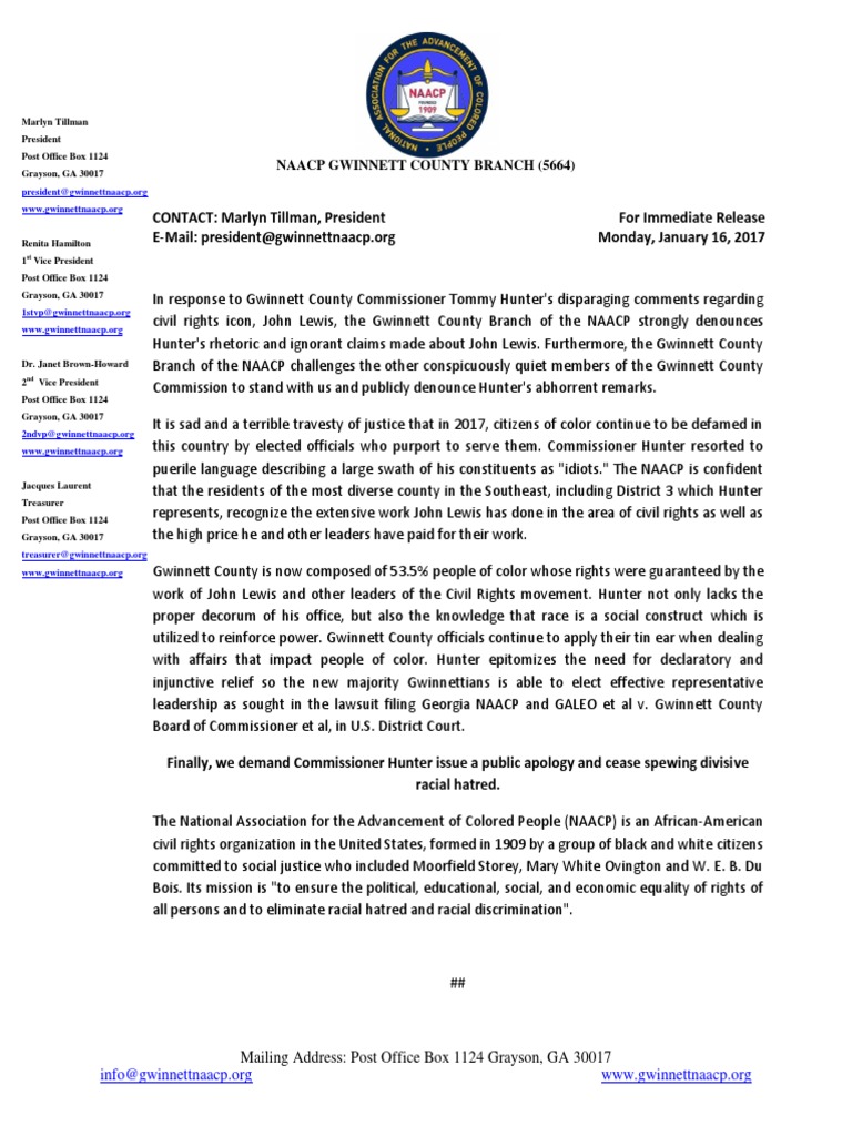 Naacp Gwinnett County Branch (5664) Memo On Letterhead | PDF | Politics ...
