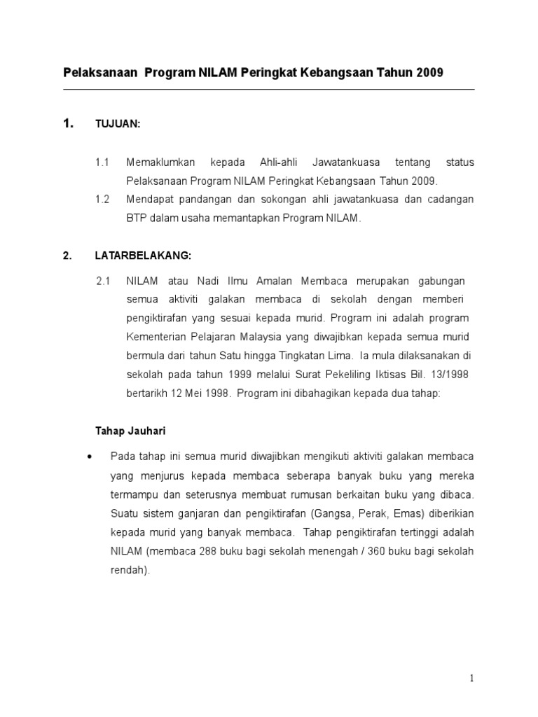 Laporan Program NILAM 2009 | PDF