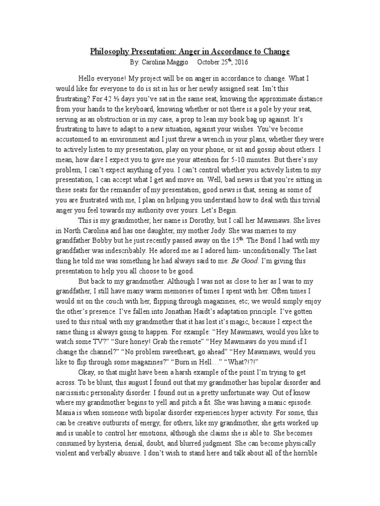 Philosophy Presentation Notes | PDF | Anger | Mania
