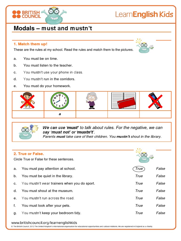Grammar Games Modals Must and Mustnt Worksheet | PDF | Language Arts ...