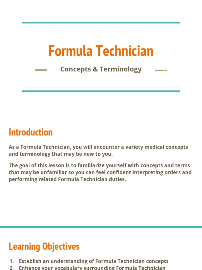Formula Technician: Concepts & Terminology | PDF | Neonatal Intensive ...