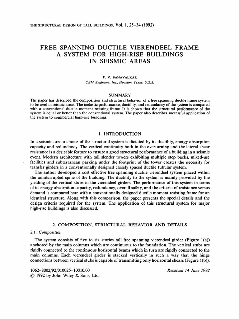 Free Spanning Ductile Vierendeel Frame: IN Seismic Areas A System For ...