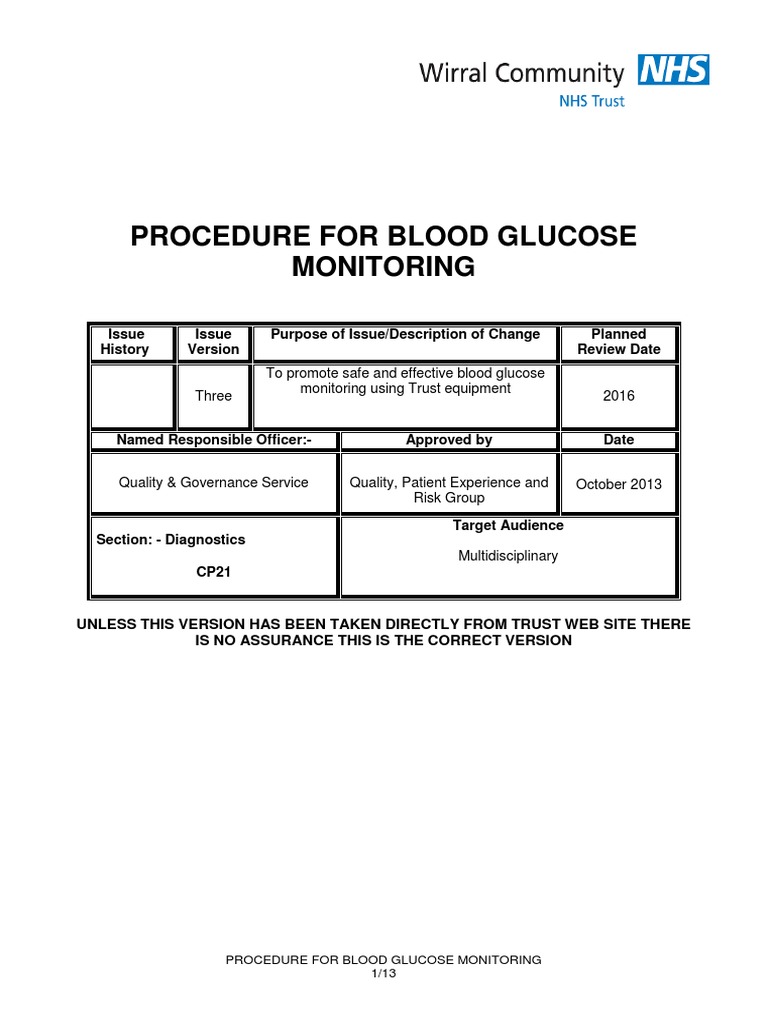 Blood Glucose Monitoring | PDF | Monitoring (Medicine) | Diabetes Mellitus