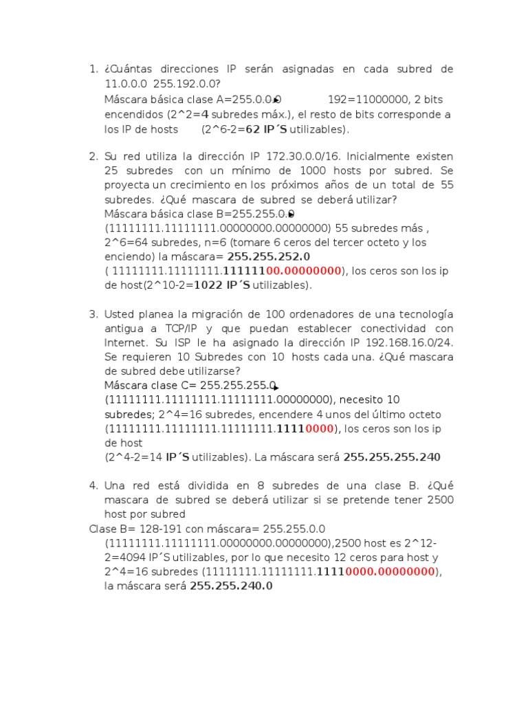 Ejercicios Subneteo | PDF | Dirección IP | Redes de computadoras