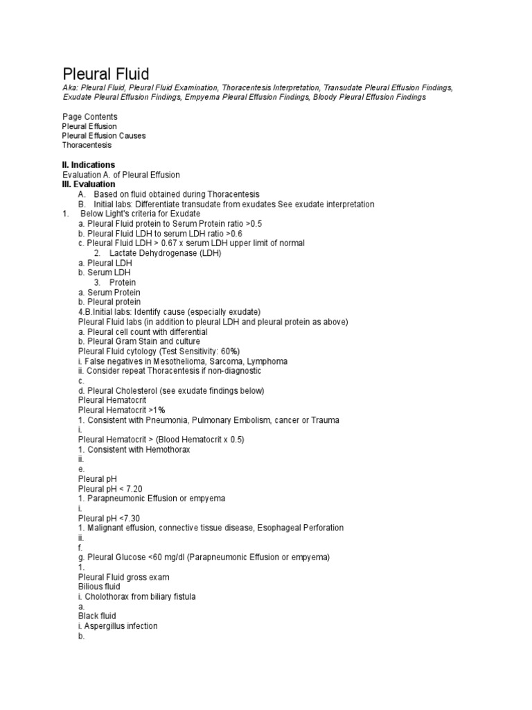 Pleural Fluid Analysis and Interpretation | PDF