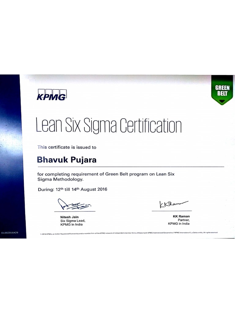 KPMG Green Belt Certification - Bhavuk Pujara | PDF