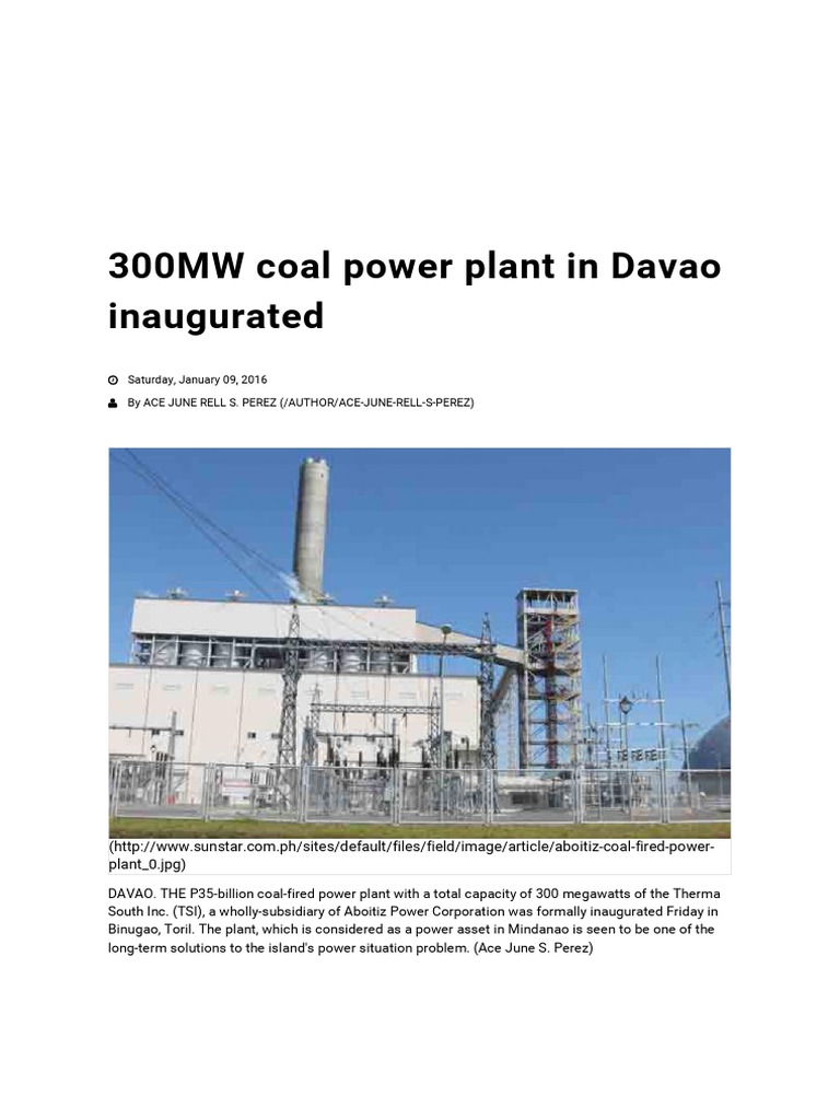 300MW Coal Power Plant in Davao Inaugurated PDF | PDF | Power Station ...