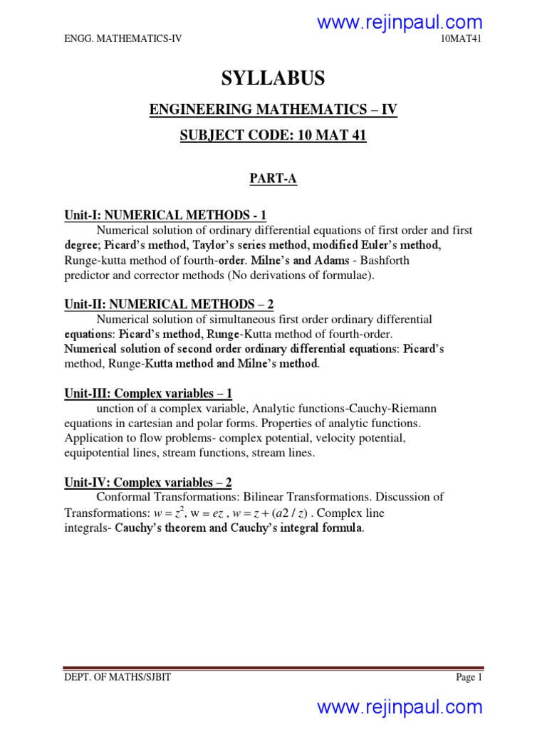 Cse-Iv-Engineering Mathematics - Iv (10mat41) - Notes PDF | PDF ...