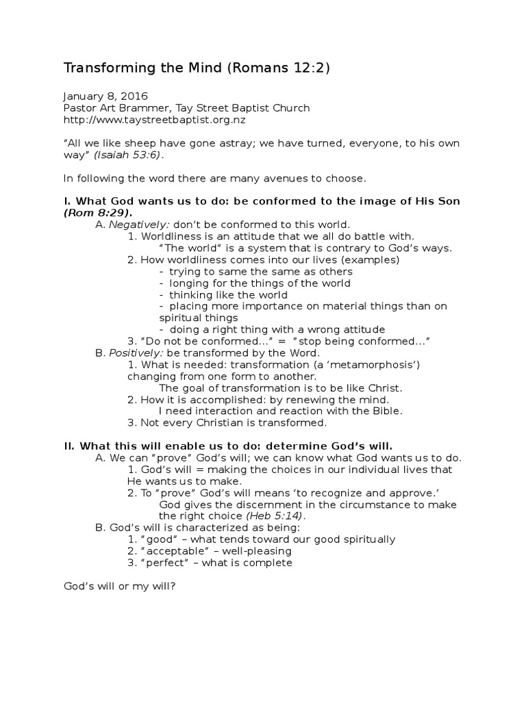 Transforming The Mind (Romans 12:2) | PDF
