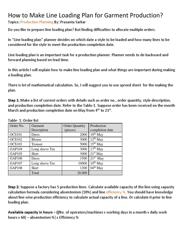 How To Make Line Loading Plan For Garment Production | PDF | Softlines ...