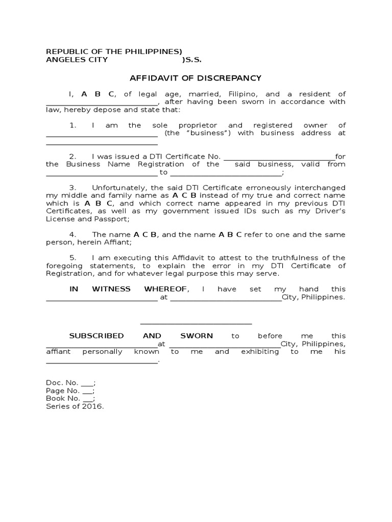 Affidavit of Discrepancy - DTI | PDF