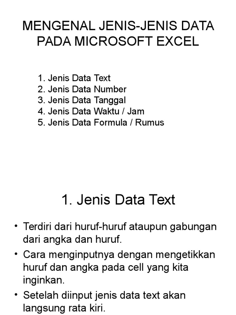Mengenal Jenis-Jenis Data Pada Microsoft Excel | PDF