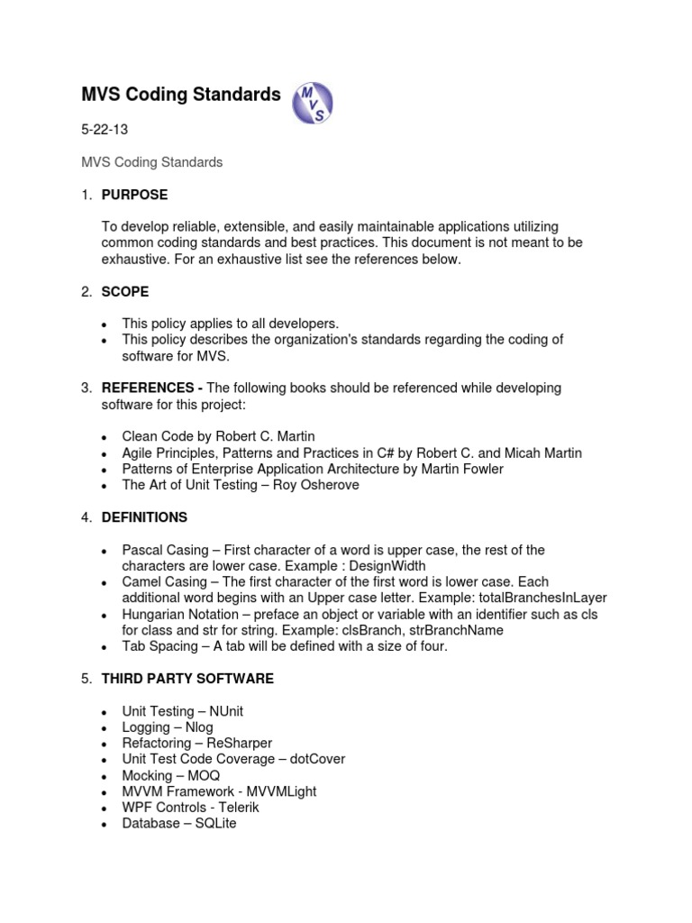 Mvs Coding Standards Pdf Constructor Object Oriented Programming Programming