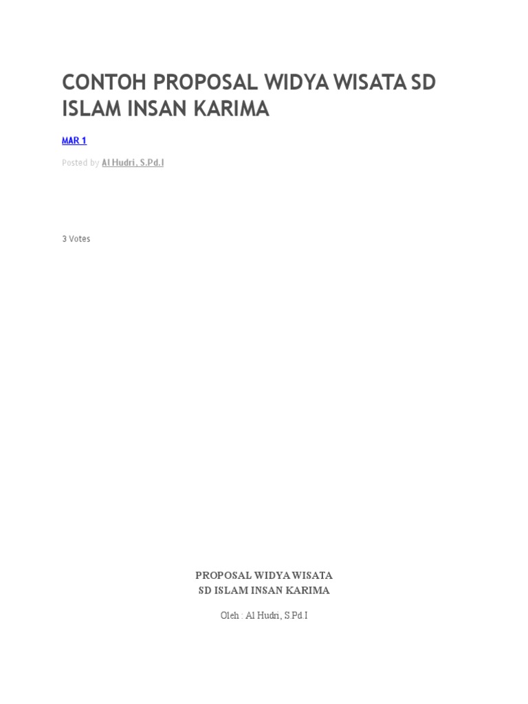 Contoh Proposal Widya Wisata SD Islam Insan - Docx Kasih | PDF